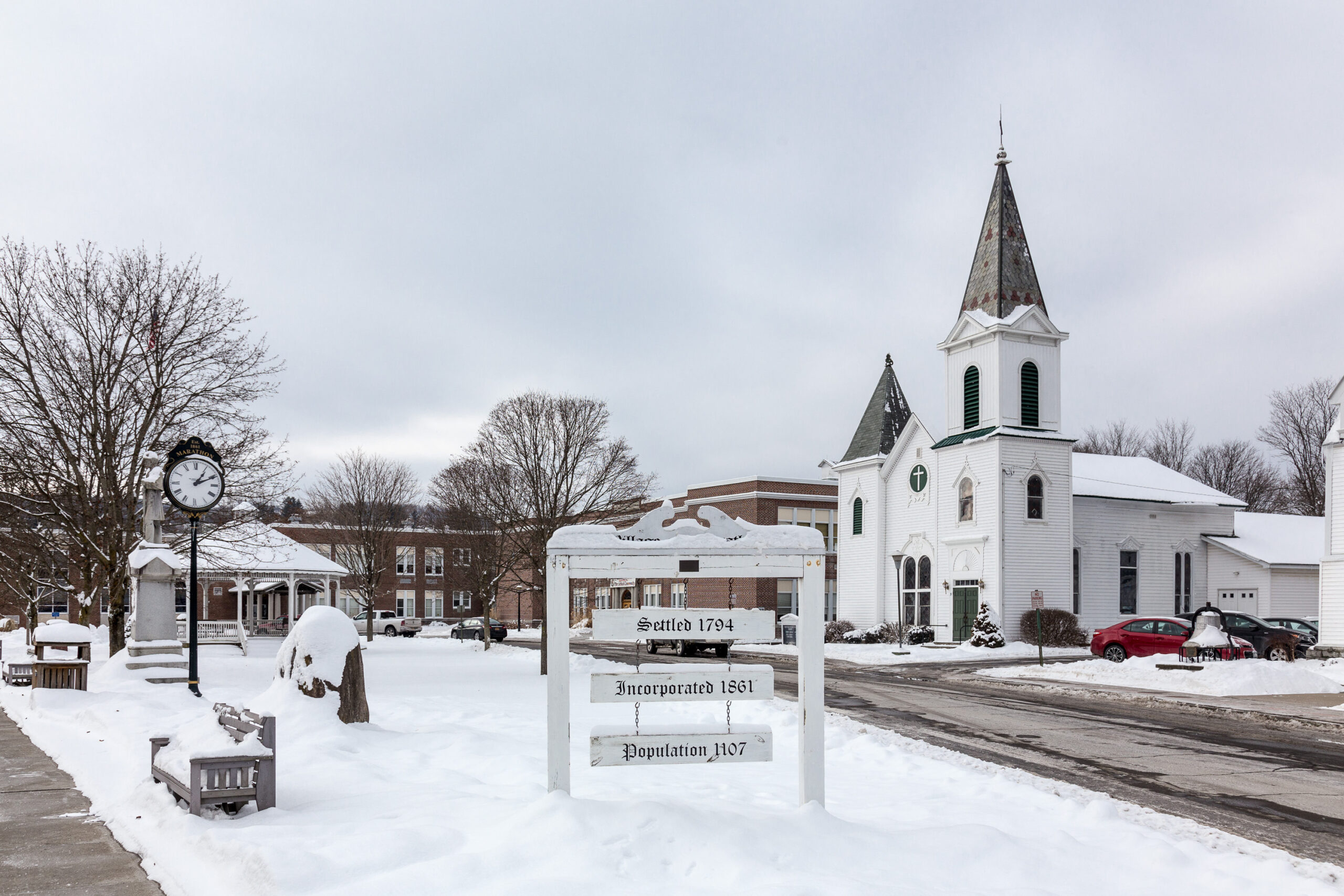 Marathon, New York town center in winter - Marathon Press